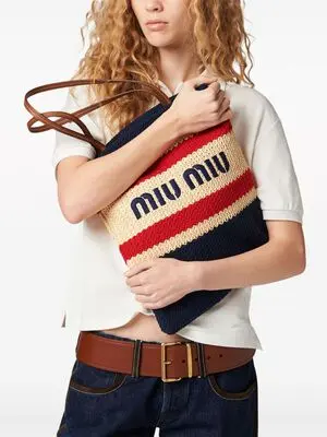 Miu Miu Striped Crochet Tote - Neutrals