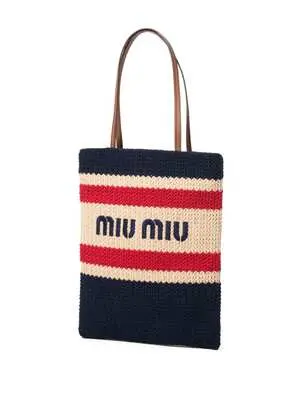Miu Miu Striped Crochet Tote - Neutrals