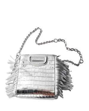 Maje Mini Croco Metallic Bag - Silver