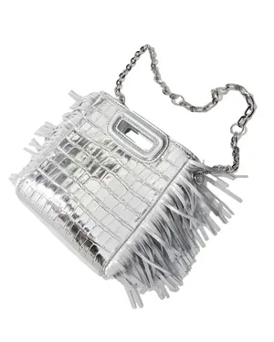 Maje Mini Croco Metallic Bag - Silver