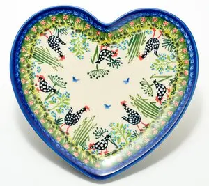 LIDIA'S POLISH POTTERY Hand Painted Heart Plate - One-color