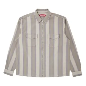 Supreme Stripe Flannel Zip Up Shirt - Grey