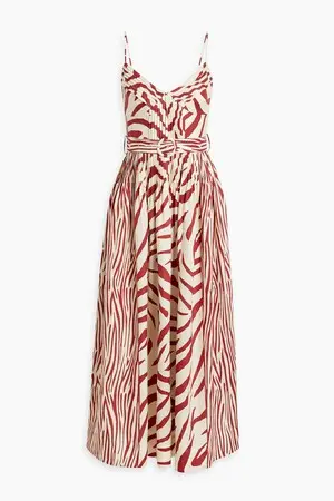 NICHOLAS Belted Pintucked Linen Maxi Dress