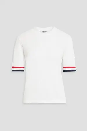 Thom Browne Striped Ribbed Cotton Top - White