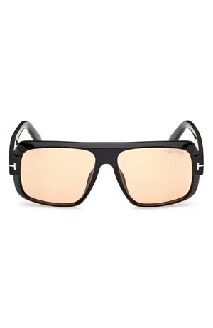 TOM FORD Turner 58mm Navigator Sunglasses - Black Eco / T / Logo