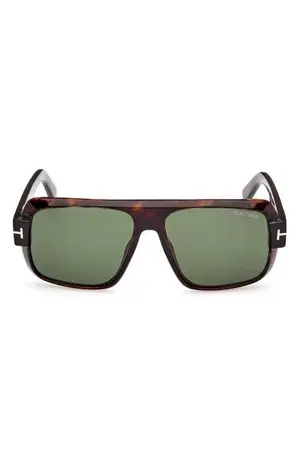 TOM FORD TOM FORD Turner 58mm Navigator Sunglasses Havana Eco / T Logo / Green