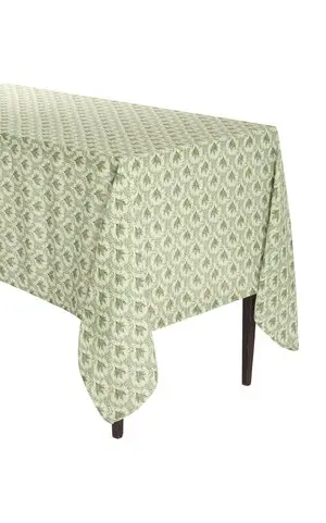 MODA DOMUS Lily Of The Valley Printed Linen Tablecloth 70 X 144 - Green