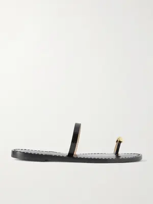 AMANU The Kibera Embellished Croc-effect Leather Sandals - Black