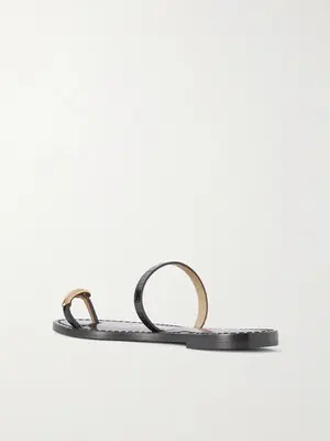 AMANU The Kibera Embellished Croc-effect Leather Sandals - Black