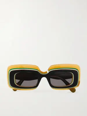 Loewe Paula's Ibiza Layered Rectangle-frame Sunglasses - Black
