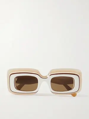 Loewe Paula's Ibiza Layered Rectangle-Frame Sunglasses Neutrals