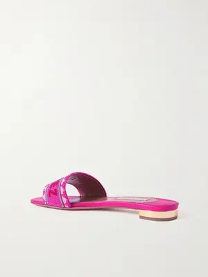 AQUAZZURA St. Tropez Beaded Leather Slides