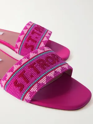 AQUAZZURA St. Tropez Beaded Leather Slides