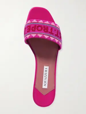 AQUAZZURA St. Tropez Beaded Leather Slides