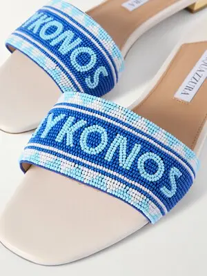 AQUAZZURA Mykonos Beaded Leather Slides