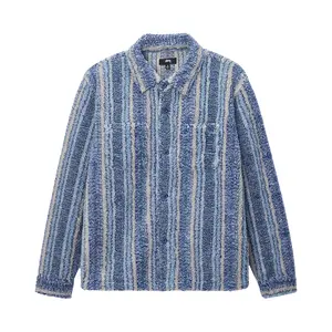 StÜssy Stripe Sherpa Shirt 'indigo - Blue