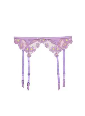 Fleur Du Mal Petal Embroidery Garter Belt - Spring Lavender