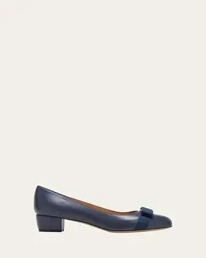 FERRAGAMO Vara Leather Low Pumps - Midnight
