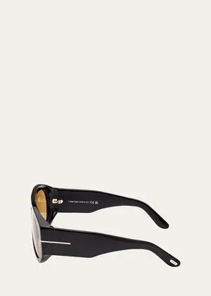 TOM FORD Bronson T-monogram Round Sunglasses - Sblk/brn