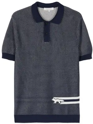 Maison Kitsuné Fox-motif Cotton Polo Shirt - Blue