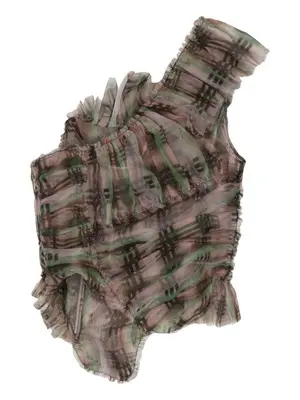 Collina Strada Plaid Silk-chiffon Top