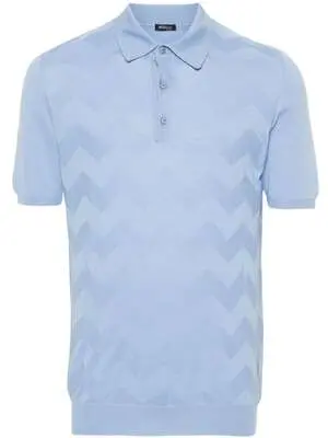 Kiton Chevron-detail Fine Ribbed Polo Shirt - Blue