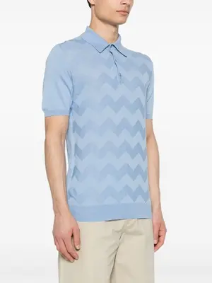 Kiton Chevron-detail Fine Ribbed Polo Shirt - Blue