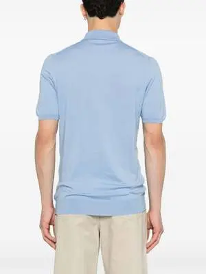 Kiton Chevron-detail Fine Ribbed Polo Shirt - Blue