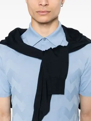 Kiton Chevron-detail Fine Ribbed Polo Shirt - Blue