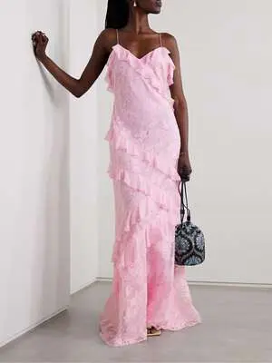 LoveShackFancy Rialto Ruffled Georgette-trimmed Lace Maxi Dress