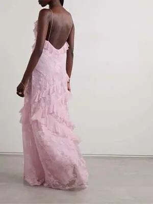 LoveShackFancy Rialto Ruffled Georgette-trimmed Lace Maxi Dress