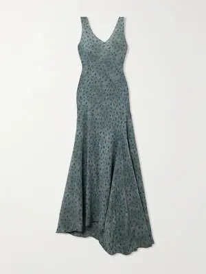 CORTANA Lou Asymmetric Draped Printed Silk-georgette Midi Dress