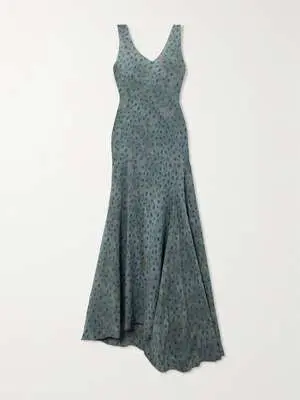 CORTANA Lou Asymmetric Draped Printed Silk-georgette Midi Dress