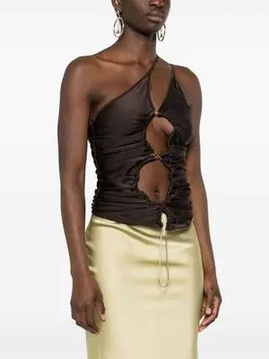 Amen Cut-out Asymmetric Top - Brown