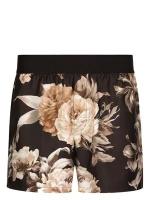 Dolce & Gabbana Floral-print Silk Boxers - Brown