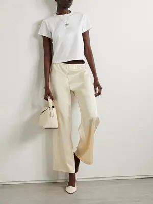 LESET Barb Washed-satin Wide-leg Pants