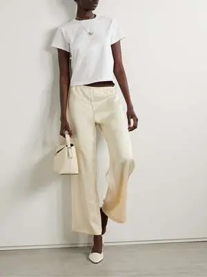 LESET Barb Washed-satin Wide-leg Pants