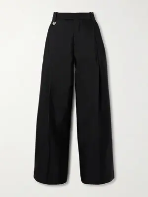 Burberry Pleated Wool And Silk-blend Twill Wide-leg Trousers - Black