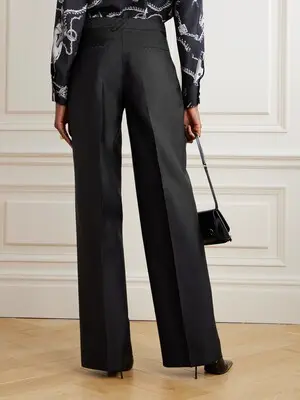 Burberry Pleated Wool And Silk-blend Twill Wide-leg Trousers - Black