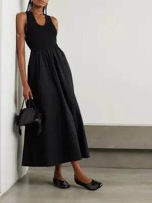 ST. AGNI Ribbed-knit And Poplin Maxi Dress