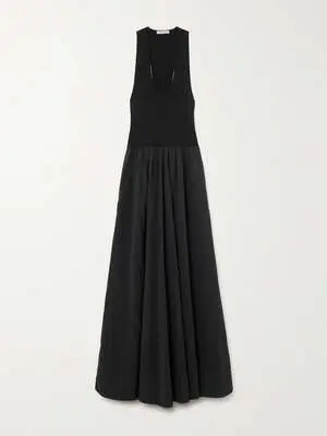 ST. AGNI Ribbed-knit And Poplin Maxi Dress