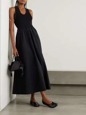 ST. AGNI Ribbed-knit And Poplin Maxi Dress