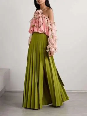 Carolina Herrera Ruffled Appliquéd Floral-print Georgette Halterneck Blouse