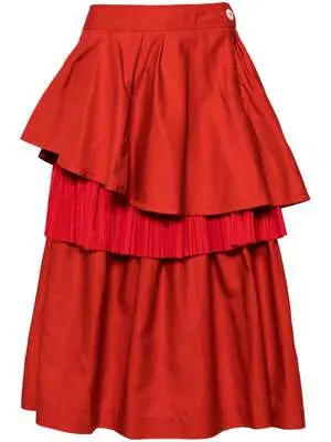 SHANSHAN RUAN Tulle-overlay Ruffled Skirt - Red