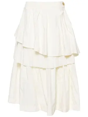 SHANSHAN RUAN Tulle-overlay Ruffled Skirt - Neutrals