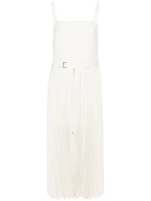 Sacai Pinstriped Pleated Maxi Dress - White