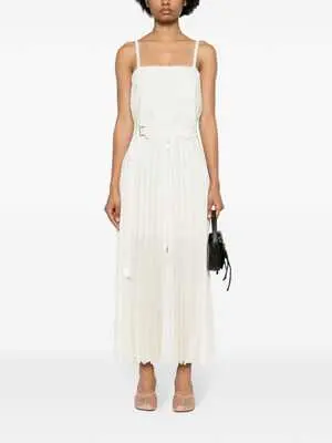 Sacai Pinstriped Pleated Maxi Dress