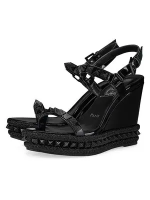 CHRISTIAN LOUBOUTIN Pyraclou 110mm Patent Leather Wedges - Black