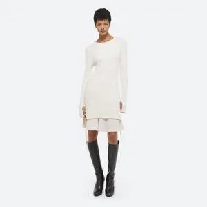 Helmut Lang Embellished Ribbed Knit Sweater Dress - Ivory