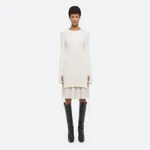 Helmut Lang Embellished Ribbed Knit Sweater Dress - Ivory